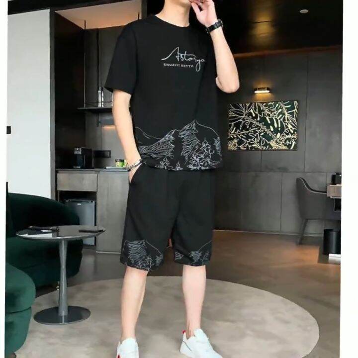 JAY_STORE ชุดเซ็ตผู้ชาย เสื้อยืดแขนสั้น กางเกงวอร์มขาสั้น เสื้อผ้าแฟชั่นผู้ชาย สไตล์เกาหลี ชุด ...