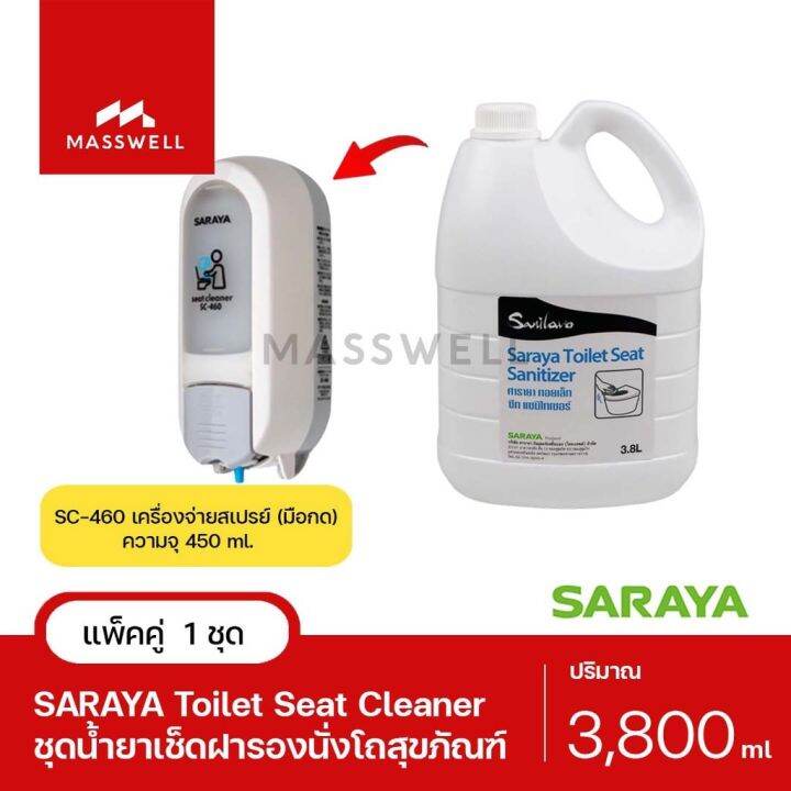 SARAYA เครื่องจ่ายน้ำยา SC-460 1เครื่อง + น้ำยาเช็ดฝารองนั่งโถสุขภัณฑ์ Toilet Seat Sanitizer 3.8 ...
