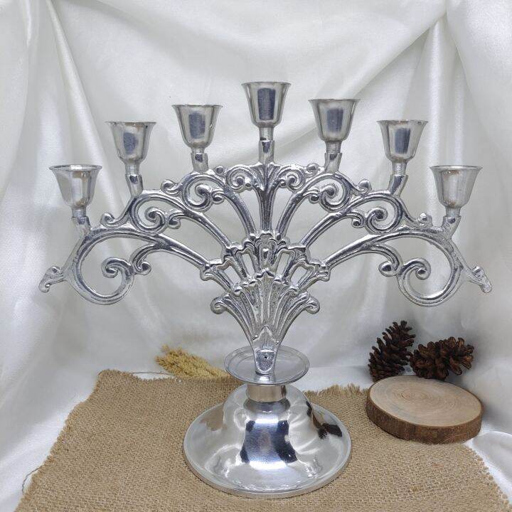 Tempat lilin 7 Tangkai logam silver kaki polos | Lazada Indonesia