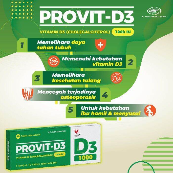 Provit D3 1000 UI - vitamin D3 - HARGA UNTUK 1BOX 3 STRIP ISI 10 TABLET ...