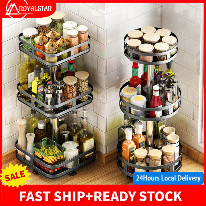 Royalstar 360°Rotating Kitchen Spice Rack 3 Tier Metal Material Kitchen ...