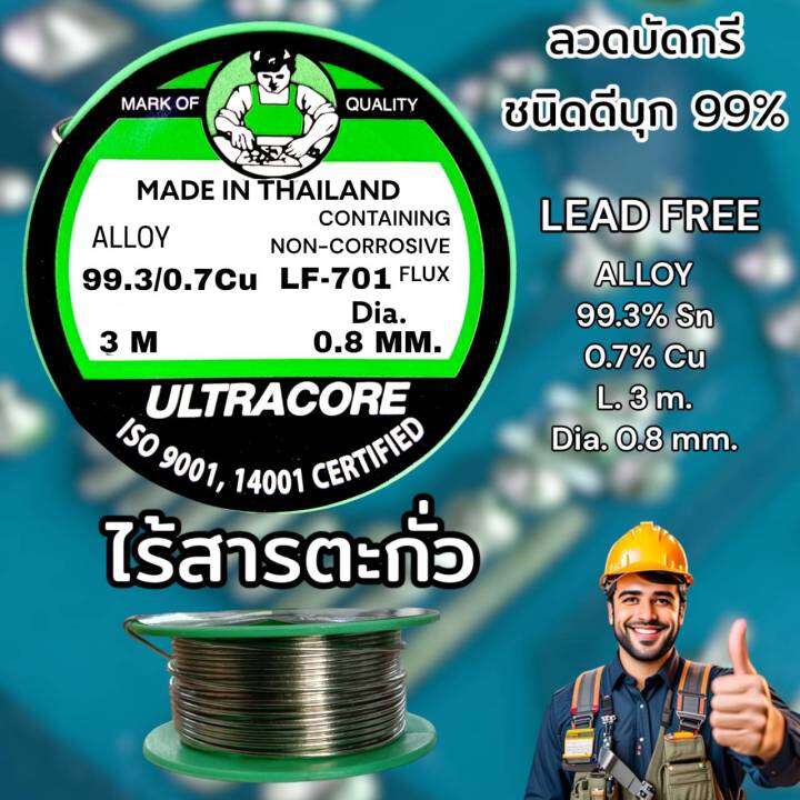 ลวดบัดกรีชนิดไร้สารตะกั่ว ลวดบัดกรีดีบุก 99% LEAD FREE ยาว 3 เมตร ขนาด ...