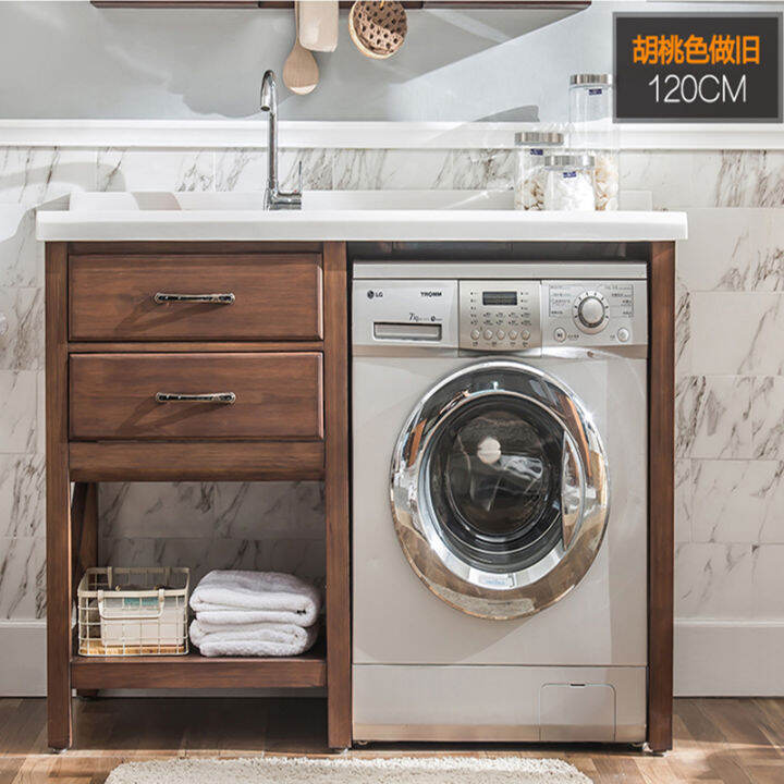 Bathroom American Bathroom Cabinet Balcony Solid Wood Washing Machine ...