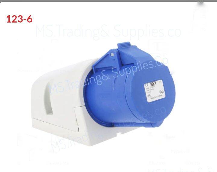 Haco 123-6 เต้ารับติดผนังกันฝุ่น 32A 230V 3ขา 2P+E ฟ้า 123-6 PCE Wall ...