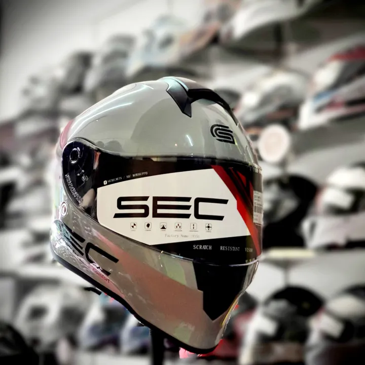 SEC Helmet - SPORTGRADE Solid Glossy Cool Grey / Full Face Dual Visor ...