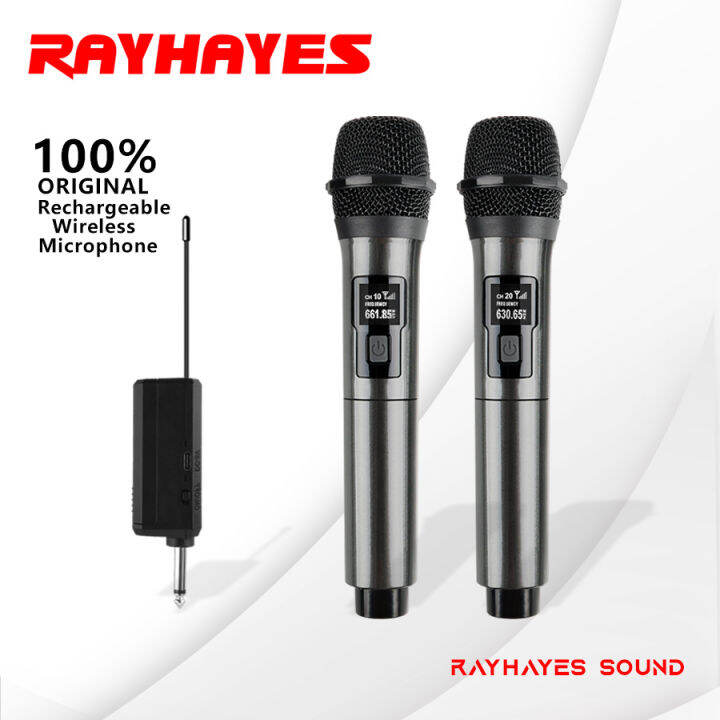 RAYHAYES Rechargeable Wireless Microphone Dual Handheld Microphone with ...