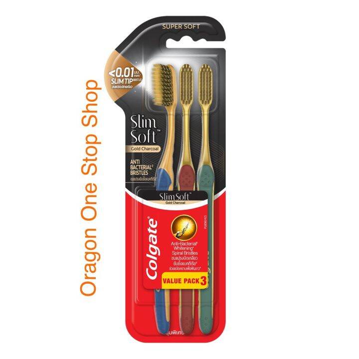 Colgate Slimsoft Charcoal Gold Toothbrush 2+1 set | Lazada PH