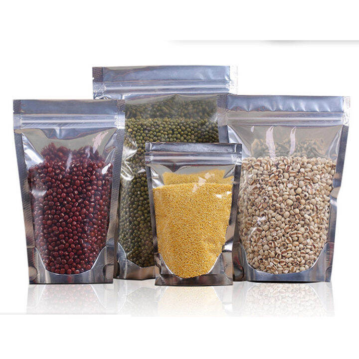 100 Pcs Half Silver Aluminum Half Clear Stand Up Pouch Packaging Resealable Aluminum Foil Bag ...