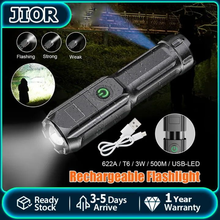 LED Flashlight Powerful Mechanical Zoom Rechargeable Torch Light ...