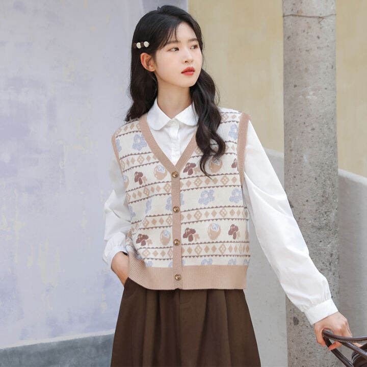 Piperka Qi เสื้อกั๊กคอวีลายสก๊อตแบบใหม่ฤดูใบไม้ร่วงปี2022เสื้อกั๊ก ...