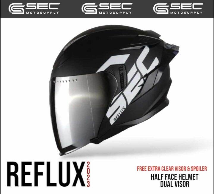 SEC Reflux 2023 Half Face Dual Visor Helmet w/ Free Extra Clear Visor ...