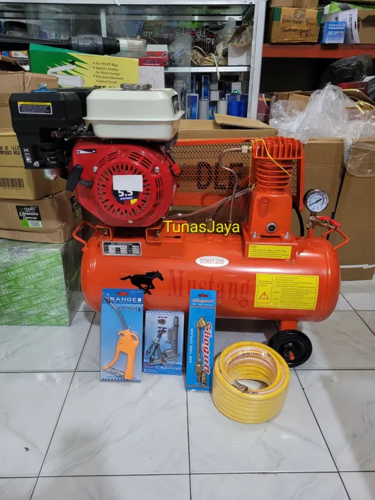Kompresor Angin 1/4 HP MUSTANG+Mesin Penggerak 160 Komplit Selang 10 Meter Airduster Pentil ...