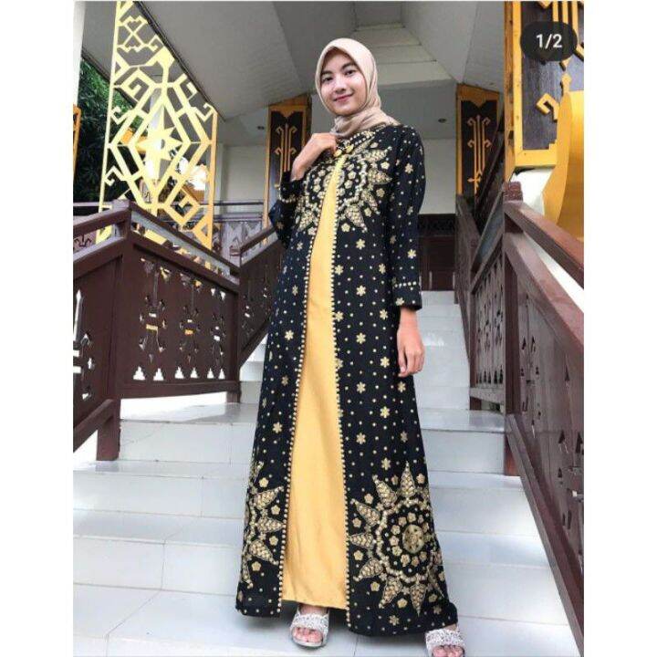 BAJU GAMIS DRESS BATIK MOTIF SONGKET MATAHARI PALEMBANG COUPLE KAPELAN ...