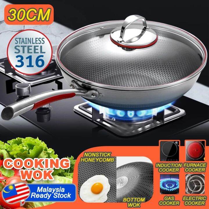 Work 30Cm SUS316 stainless steel nonstick honeycomb cooking wok | Lazada