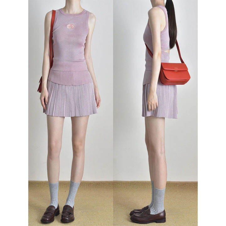 Pure Desire Purple Porous Knitted Vest Skirt Two-Piece Set Women's ...