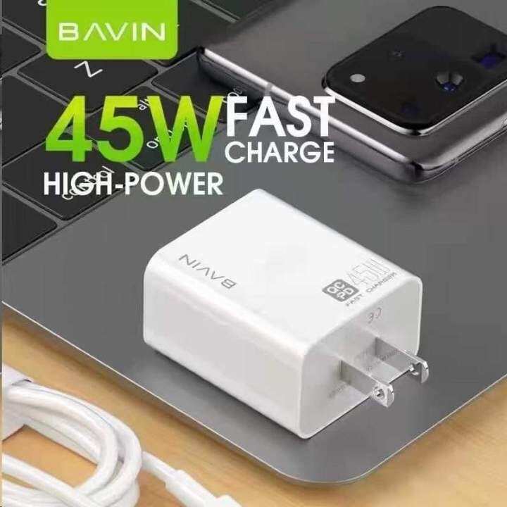 BAVIN PC800 Inteligent 45W PD QC3.0 Fast Charging Charger USB-C Port W/ Type C To C Cable ...