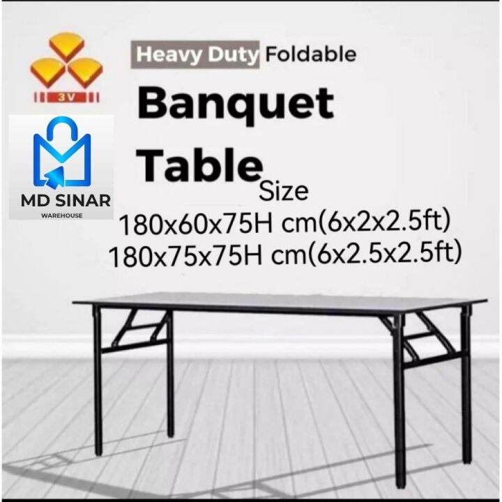 MD SINAR 3V 2x6 ft Heavy Duty Foldable Wood Top Banquet Table Folding ...