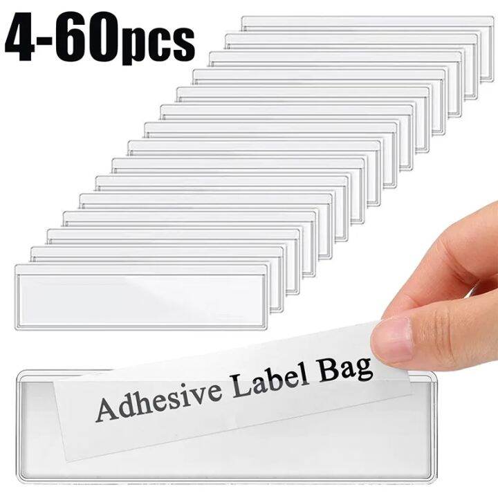 4/60Pcs Clear Self-Adhesive Label Bag Shelf Tag Pocket Identification ...