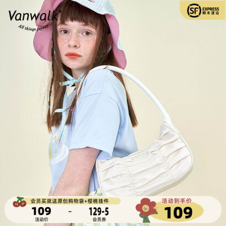 VANWALK กระเป๋าใต้วงแขนลูกอมวิปครีมจับจีบย้อนยุคฤดูร้อนไดอารี่ริมทะเลกระเป๋าสะพายไหล่แบบถือ ...