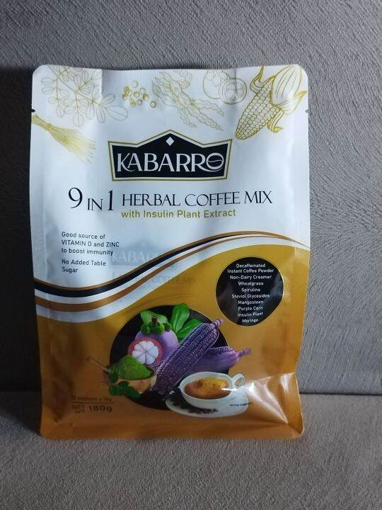 KABARRO 9in1 Herbal Coffee Mix with Insulin Plant Extract 180g (10sachet X 28g) EXPD: FEB. 17 ...