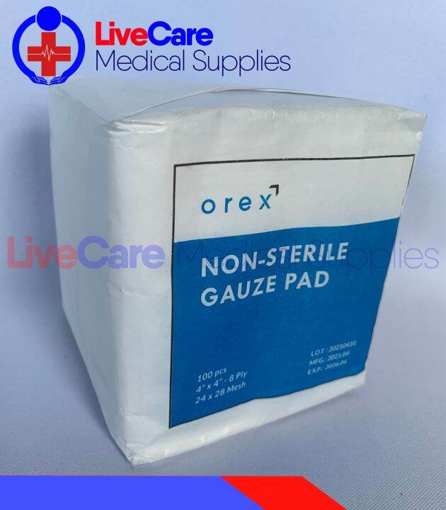 OREX non-Sterile Gauze Pad; 100pcs/pack; 4" x 4" - 8 Ply; 24x28 Mesh ...