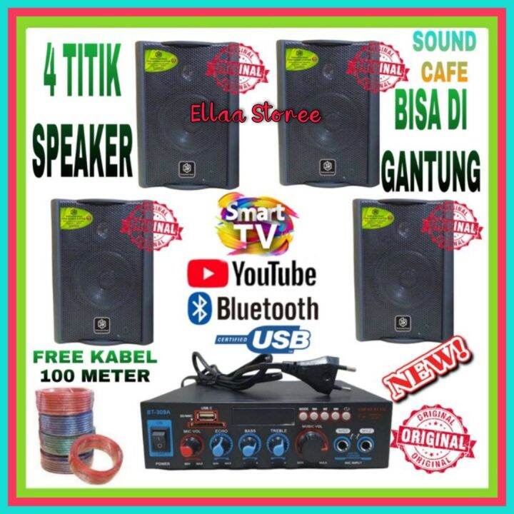 Paket Sound 3R Stereo 4 Inch 4 Titik Speaker Ampli Bluetooth Smart Tv Pakai Di Cafe, Restoran ...
