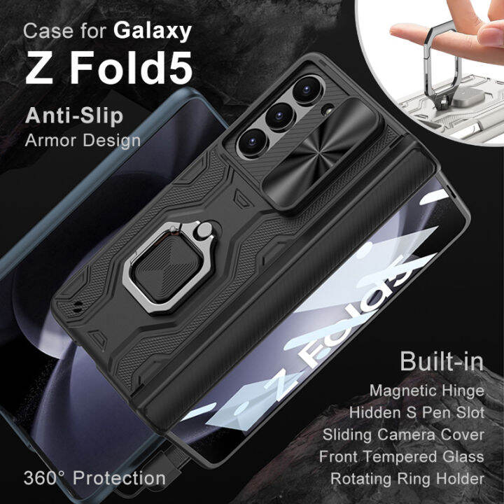 Anti-Slip Grip Samsung Z Fold 5 Armor Case Ring Holder S Pen Slot Hinge ...