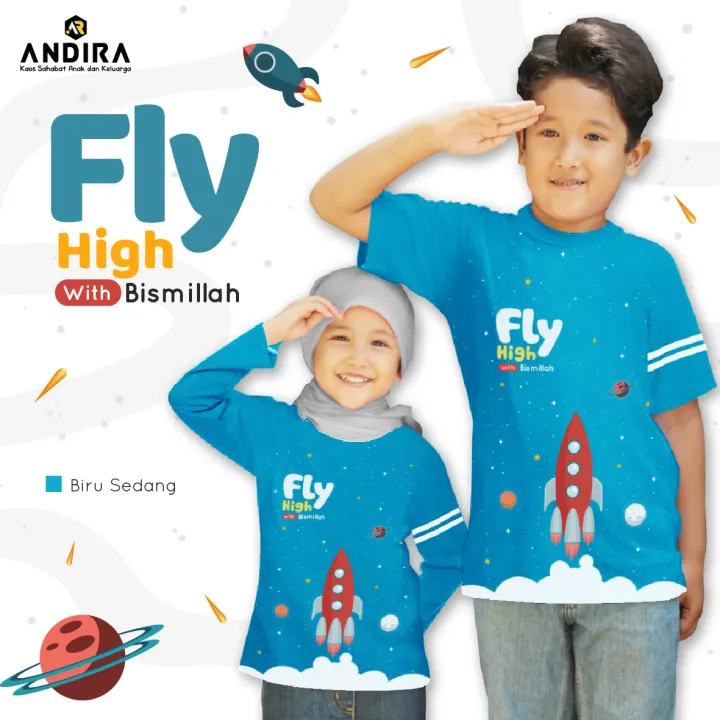 Baju Kaos Couple Anak Cewe Cowo Adik Kakak Warna Biru Tangan Pendek dan Panjang Unisex Merk ...