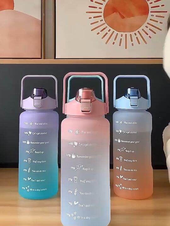 Water Bottle 2L PASTEL Motivational Water Bottles with Time Marker & Straw-BPA Free Locking Flip ...
