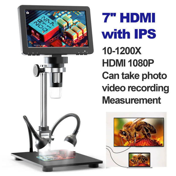 7'' HDMI Digital Microscope 1200X Coin Microscope with IPS Screen 16MP ...