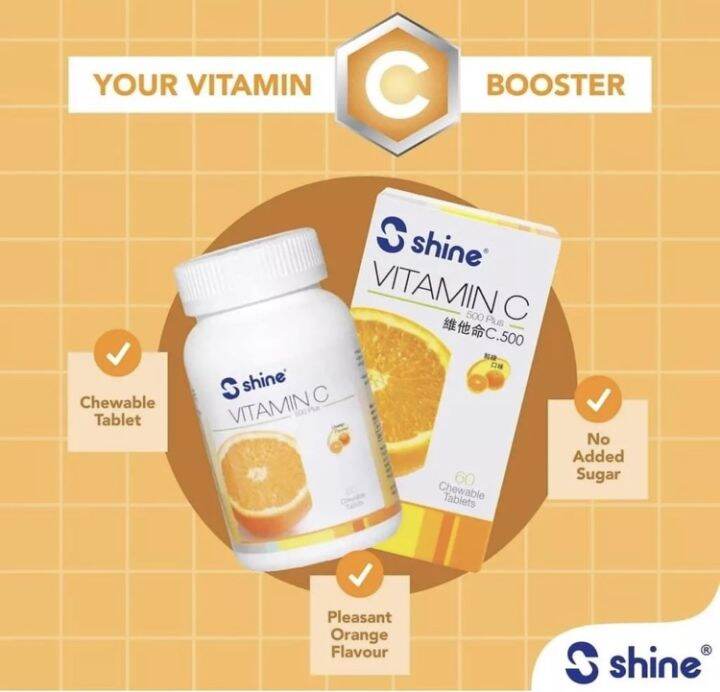 SHINE VITAMIN C PLUS 500MG Chewable Tablets 60's (Exp 09/2024) Orange ...