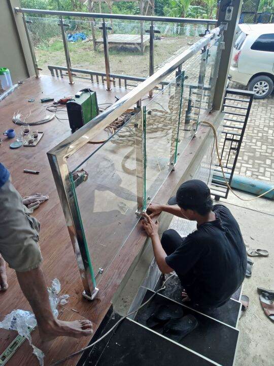 pagar kaca balkon kaca railing tangga kaca stainles | Lazada Indonesia