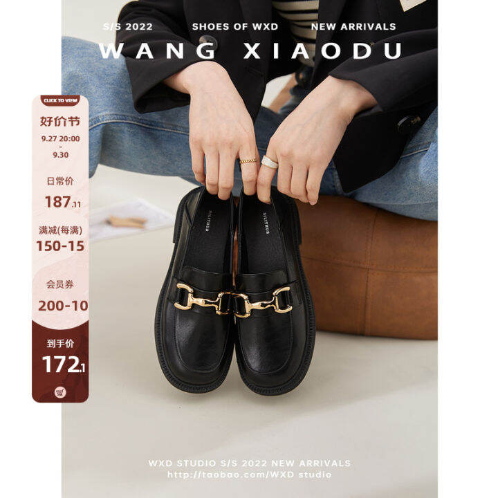 [Wang Xiaoxin] ความลับของ Gree รองเท้าหนังหัวเข็มขัดโลหะสไตล์อังกฤษสำหรับผู้หญิงรองเท้าโลฟเฟอร์แ ...