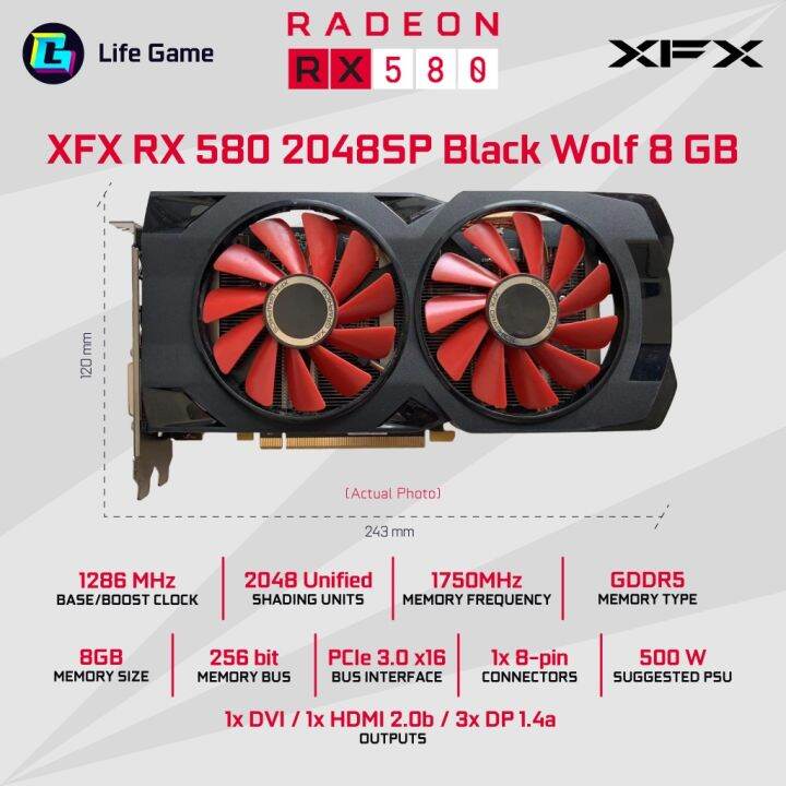 Used XFX RX 580 RX580 2048sp 8G 8GB D5 DUAL FAN AMD Graphic Graphics ...