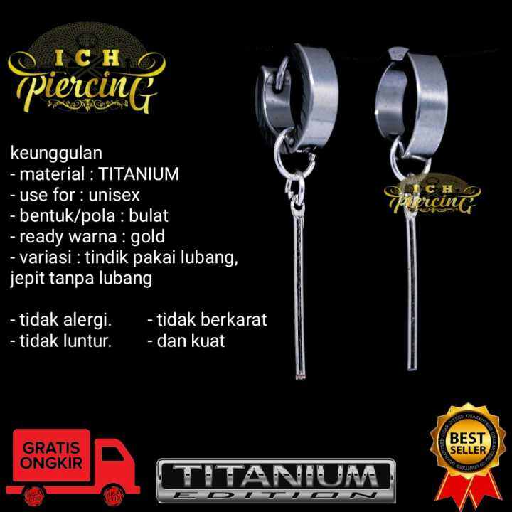 Anting Pria wanita Tindik dan Jepit Model Batang 1 / Anting Titanium ...