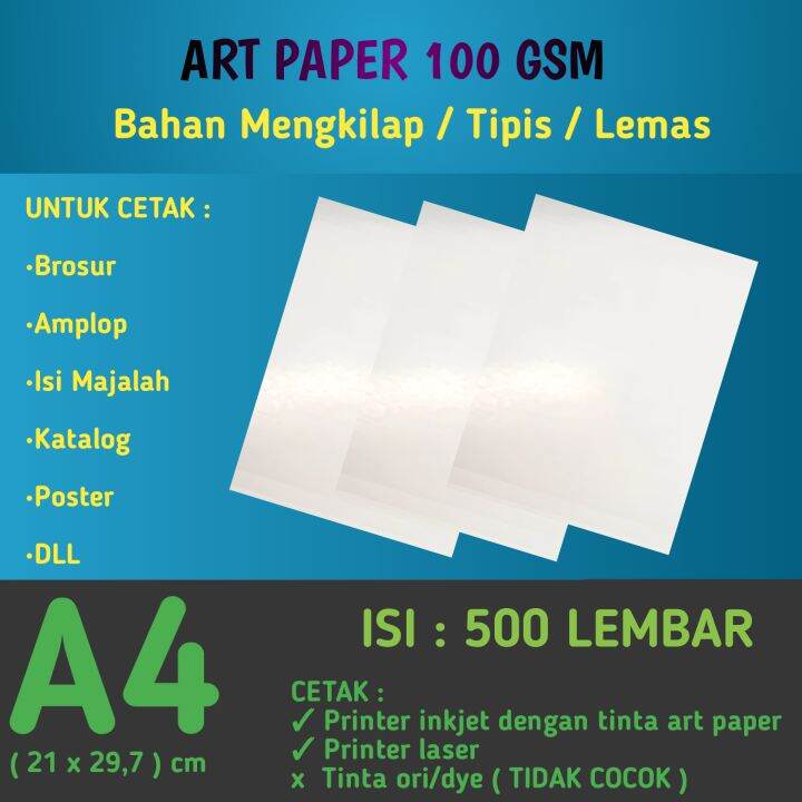 Kertas art paper 100 gsm A4 1rim(500 lembar) / Kertas Brosur Tipis ...
