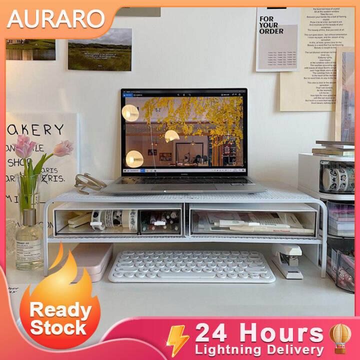 【AURARO】Wrought Iron Desktop Rack Computer Elevated Monitor Stand ...