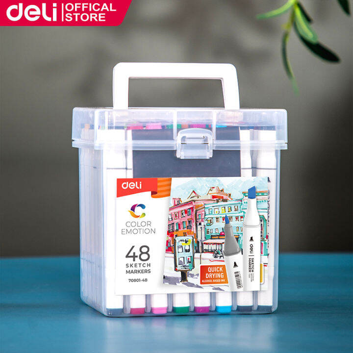 Deli 48/36 Color Alcohol Marker Double Head Art Marker Stackable colors ...