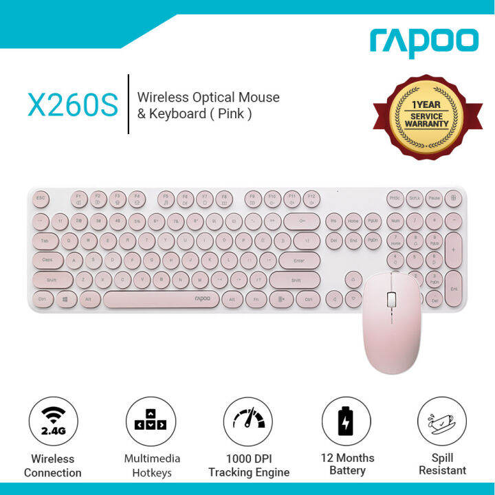 RAPOO X260/X260S Wireless Optical Mouse & Keyboard Black - 2.4G Connection, 10M Range Spill ...