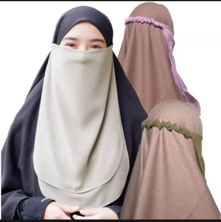 cadar niqab tali karet 1 LUSIN rendom/cadar 2 layer tanpa jaitan bawah ...