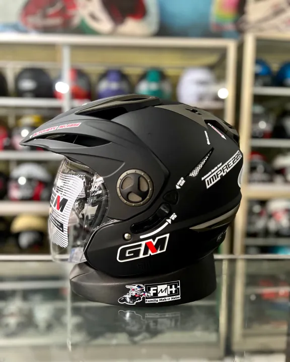 HELM GM NEW IMPREZA SOLID BLACK DOF HELM HALF FACE DOUBLE VISOR MURAH | Lazada Indonesia