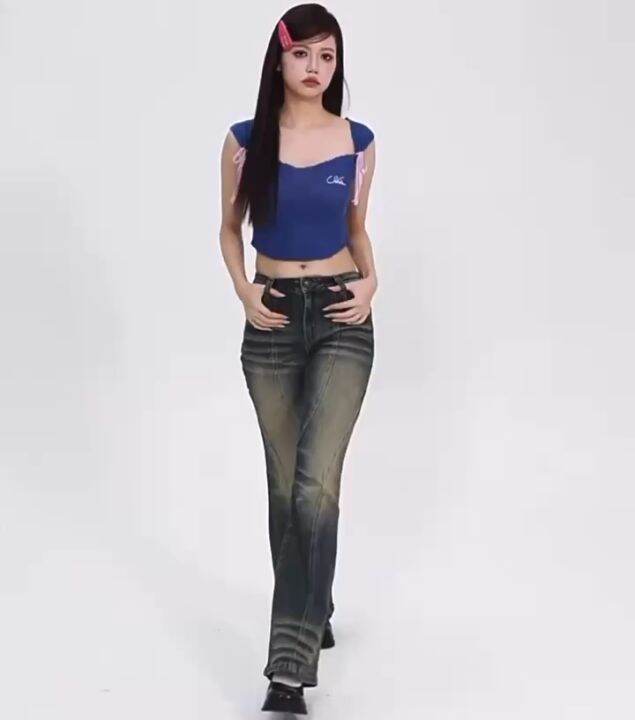 JH-lucky เสื้อกล้าม เสื้อสายเดี่ยวไหมพรม เสื้อy2k ทรงเซ็กซี่ เนื้อผ้ายืดได้เยอะ แถมเชือกผูก ปัก ...