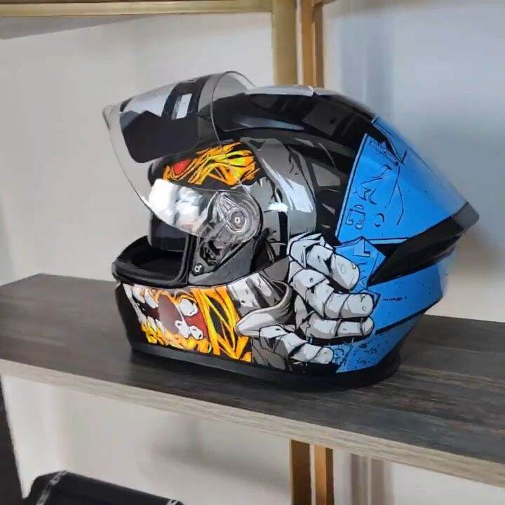 JKF-009 JK Helmet Mad Monster Blue Full-face Helmet Motorcycle Riding Gear | Lazada