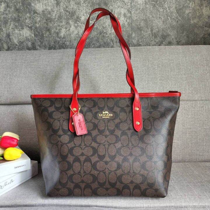 COACH 58292 SIGNATURE COATED CANVAS CITY ZIP TOTE SHOULDER BAG | Lazada ...