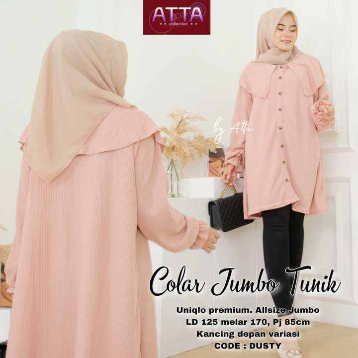 TUNIK JUMBO COLAR LD 125 BAHAN UNIQLO ATTA ATASAN JUMBO TERBARU ATASAN MUSLIMAH | Lazada Indonesia