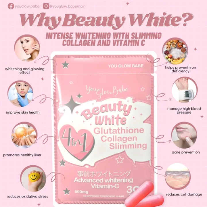 Beauty White Glutathione Collagen Slimming Capsules of You Glow Babe | Lazada PH