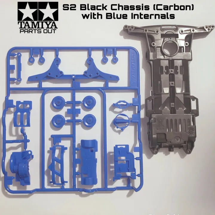 TAMIYA S2 Chassis Carbon Black with Blue Internals Parts Out Mini 4WD ...
