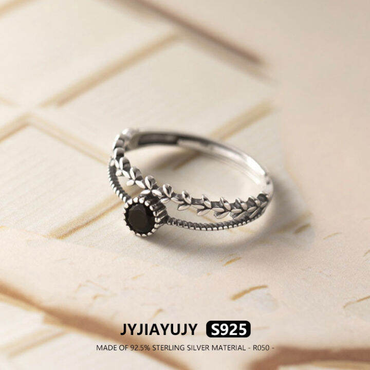 JYJIAYUJY แหวน S925เงินสเตอร์ลิง100% ปรับคู่ดีไซน์เป็นชั้นดอกไม้เพทายสีดำคุณภาพสูงเครื่องประดับ ...
