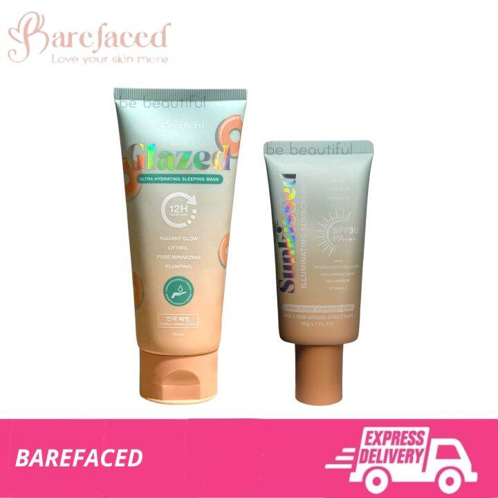 Barefaced Glazed Ultra Hydrating Sleeping Mask (250grams) | Barefaced Sunkissed Illuminating ...
