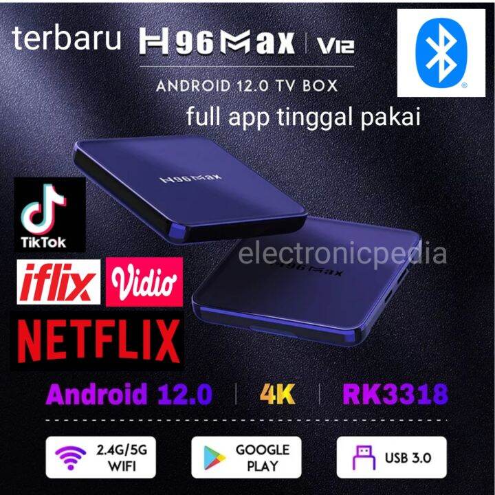 android smart tv box h96 max v12 os android 12 sudah full app siap ...